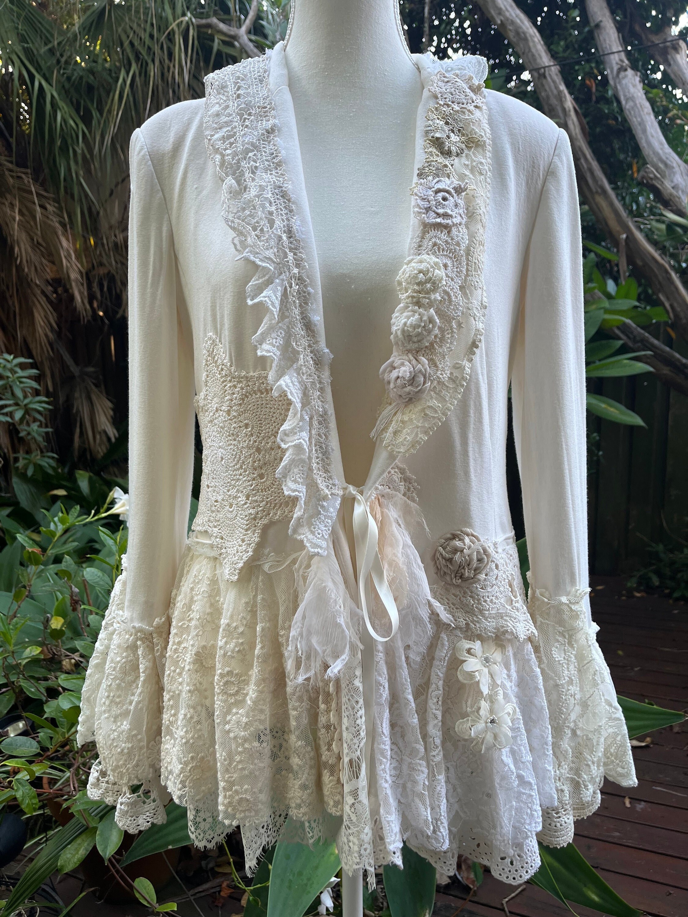 Bohemian Shabby Chic Cotton Jacket Embellished With Vintage Crochet and ...