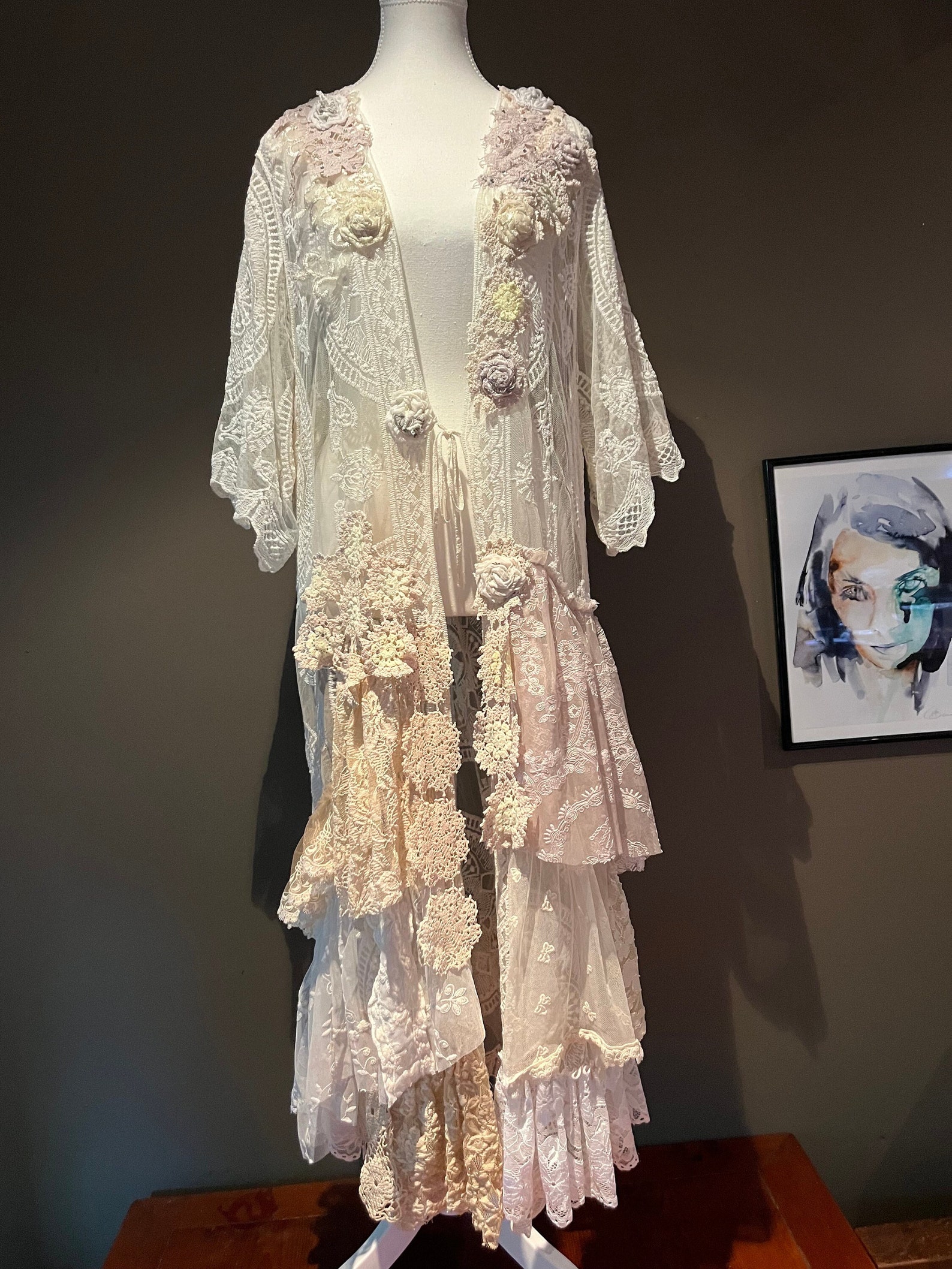 Bohemian Shabby Chic Artsy Duster Coat Lace Cover Embellished With a ...
