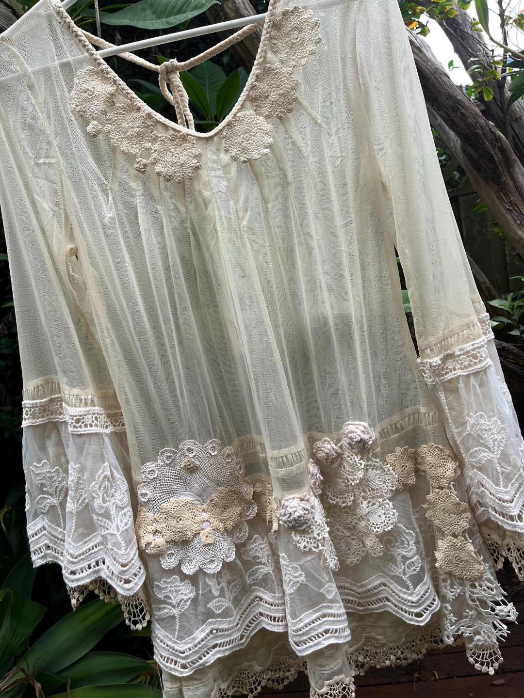 Bohobydarija Romantic Shabby Chic Artsy Bell Sleeve Lace Tunic ...