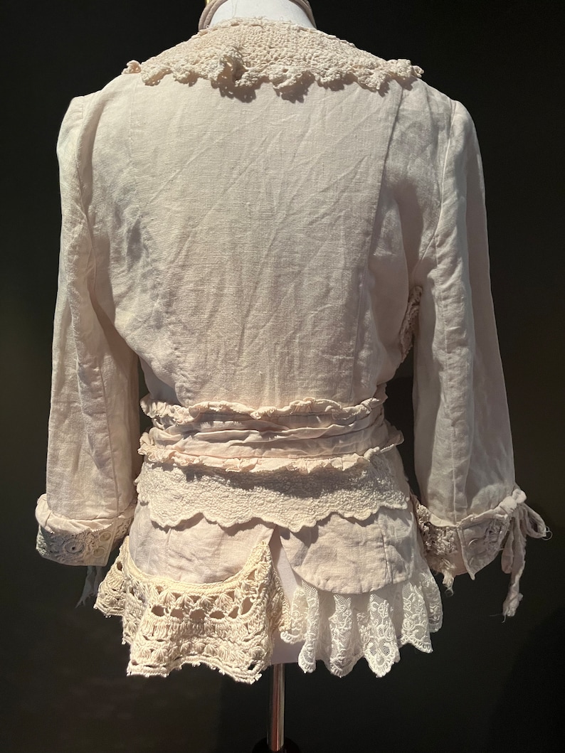 Bohemian Shabby Chic Linen Jacket Embellished With Vintage Crochet and ...