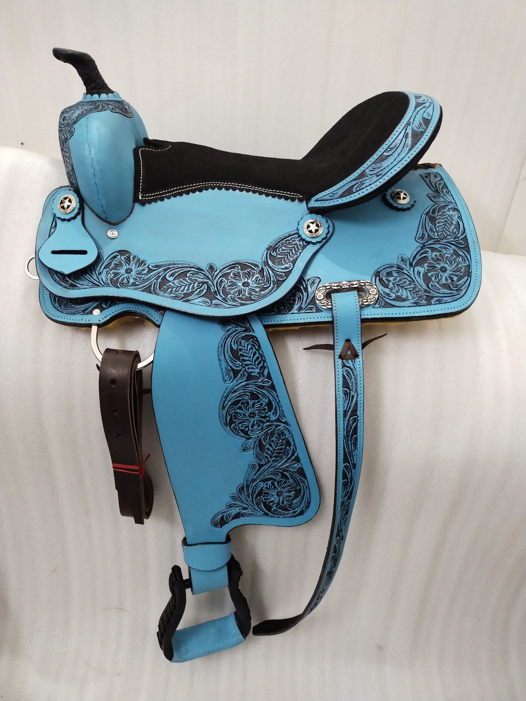 Durable Leather Western Barrel Horse Tack Blue Saddle With Set All Size ...