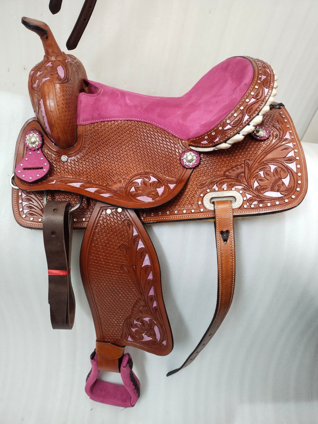 Leather Western Pink Crystal Bling Barrel Racing Horse Tack Saddle All ...