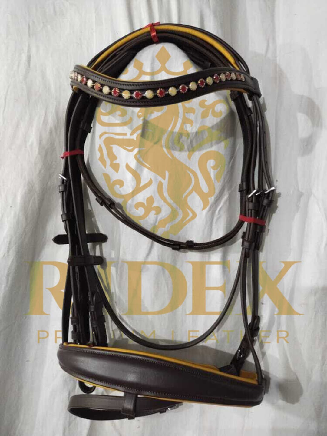 Handcrafted Leather Horse Bridle: Crystal Browband, Yellow Padding - Etsy