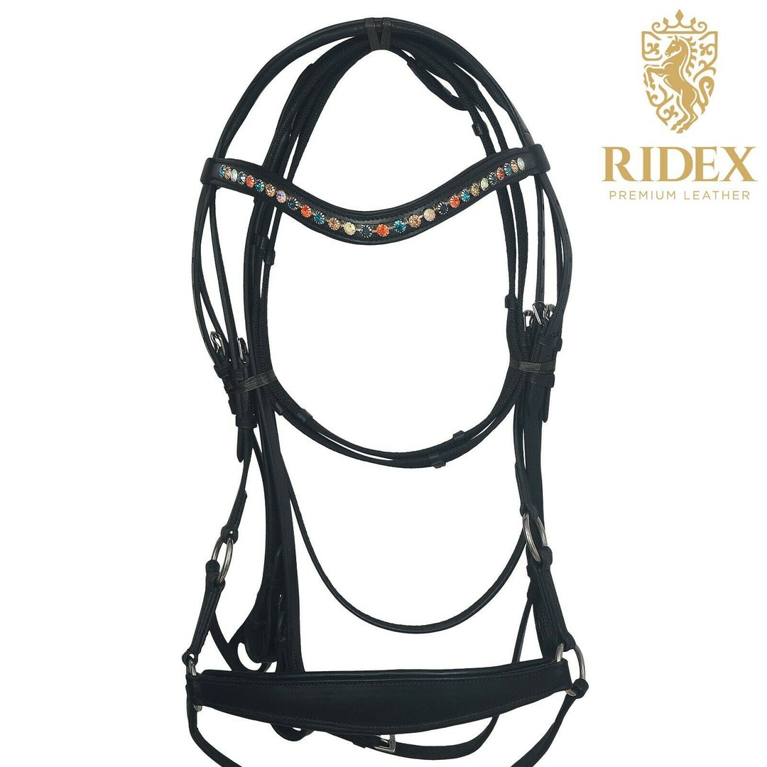 Dressage Leather Bridle With Stunning Multi-color Crystal Browband ...