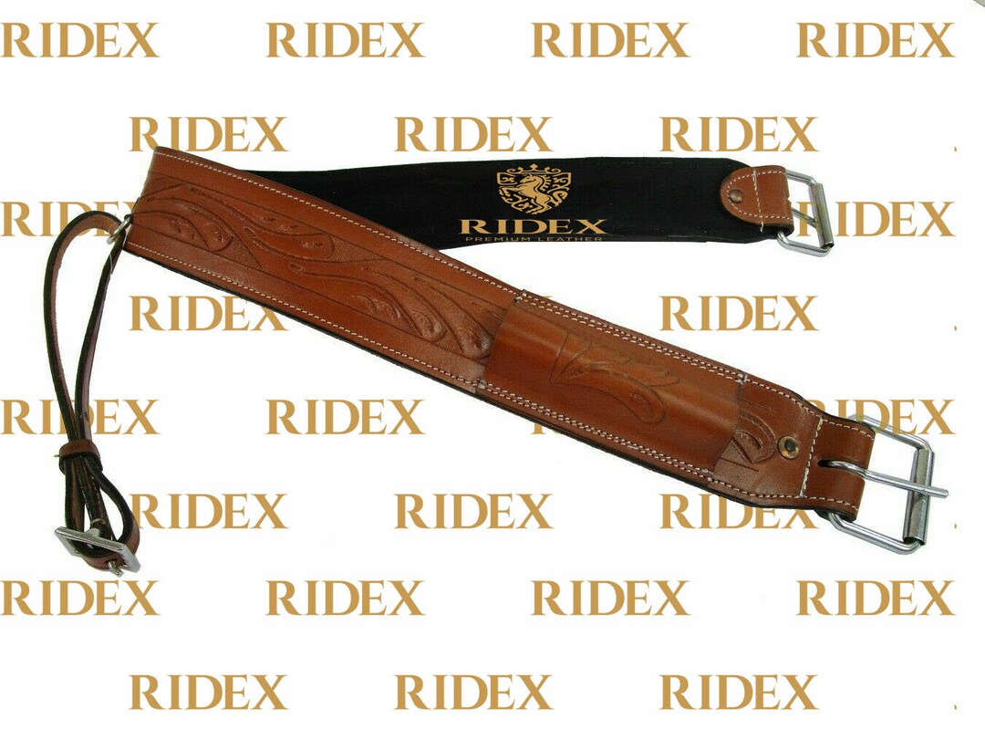 Brown Rear Western Flank Billet Cinch 40" Long Waffle Tooled Floral ...