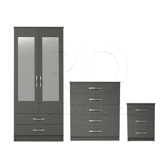 Bedroom Set Grey Bedroom Set Grey Wardrobe Mirrored Wardrobe Grey Chest of Drawers and Grey Bedside Table. Ready Assembled Etsy