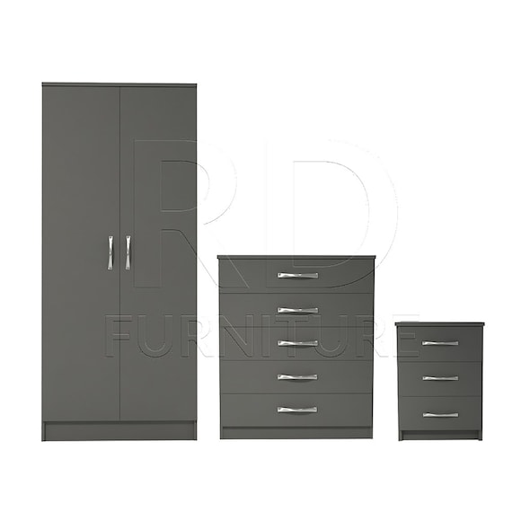 Bedroom Set Grey Bedroom Set Grey Wardrobe Grey Chest of Drawers and Grey Bedside Table. Ready Assembled Etsy