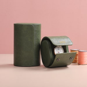 Personalized Watch Box for Men, Vintage Green Leather Watch Box, Travel ...