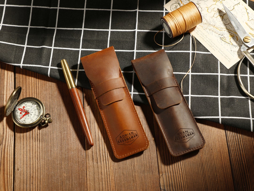 Personalized Leather Pen Pouch, Custom Pencil Bag, Fountain Pen Sleeve ...