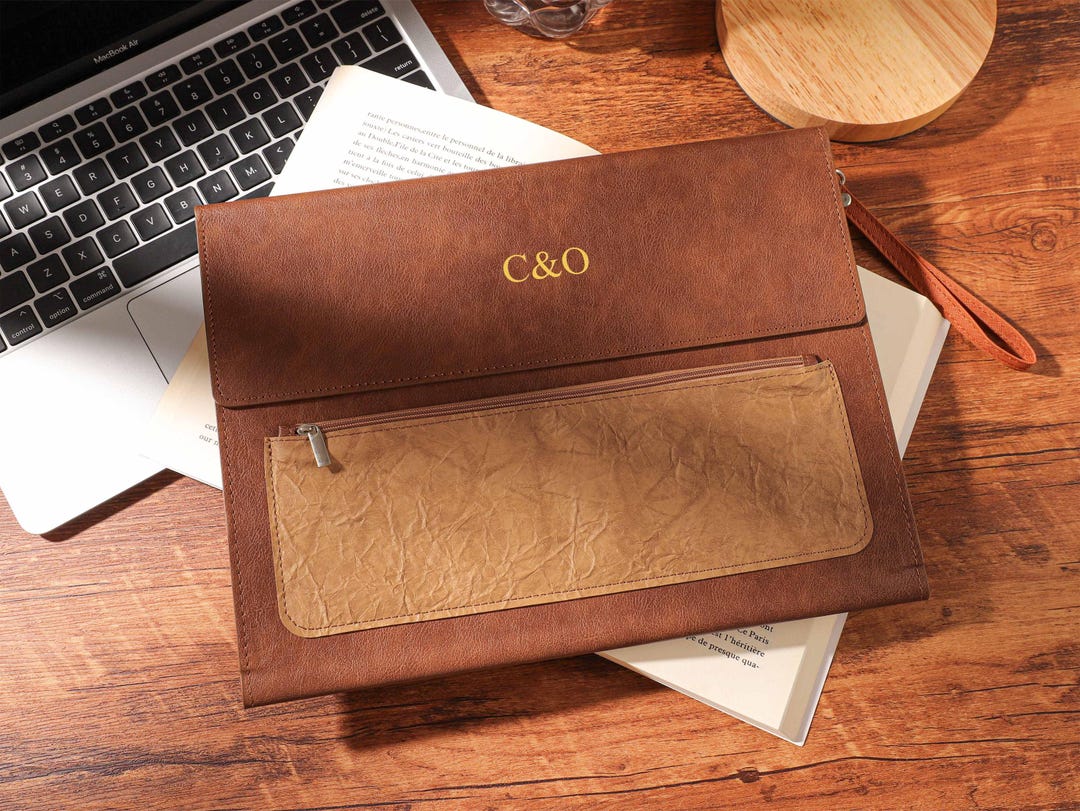 Custom Name A4 File Folder, Personalized Leather Document Case, Travel ...