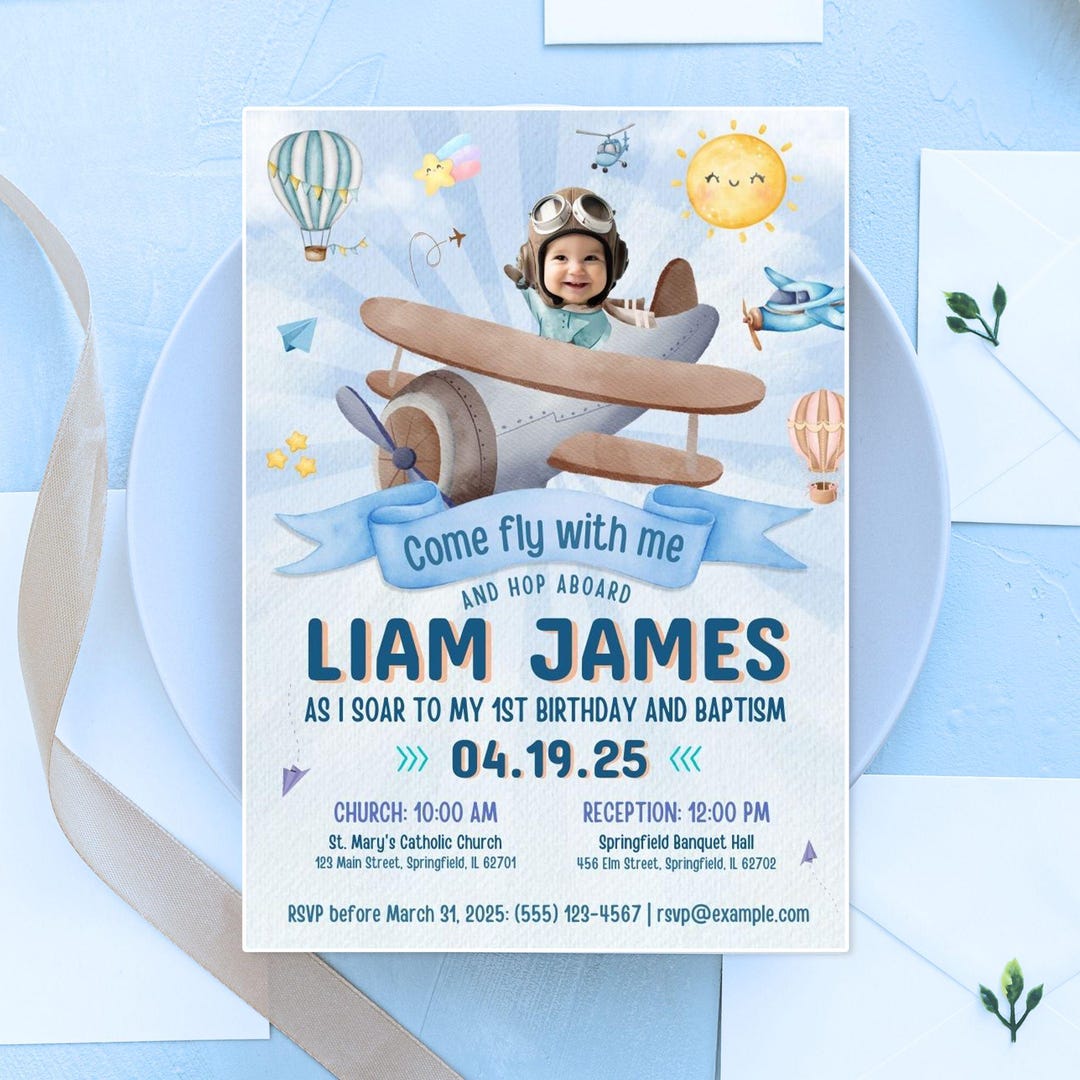 Editable Animated Pilot Birthday Invitation With Baby Canva Template ...