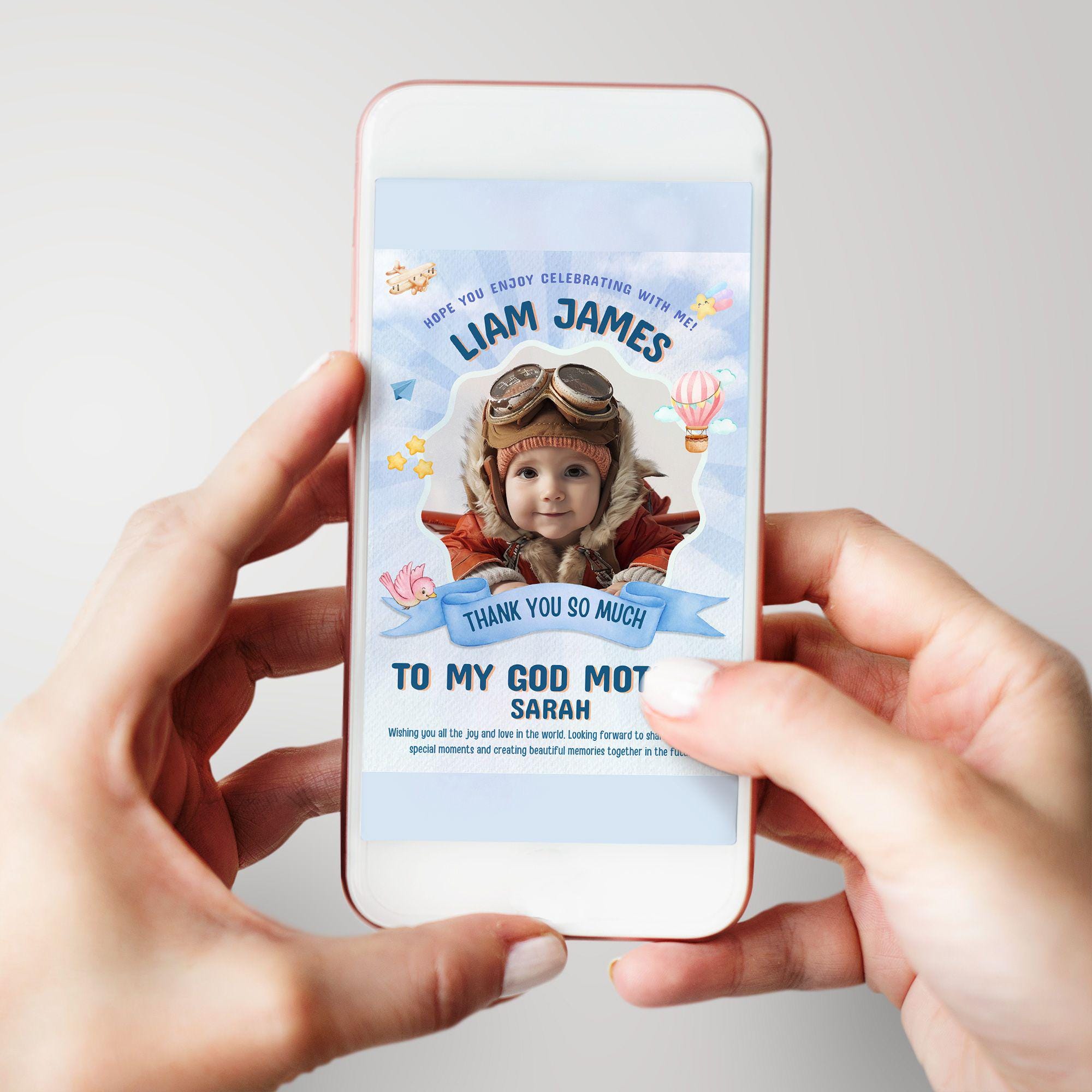 Editable Animated Pilot Birthday Invitation With Baby Canva Template ...