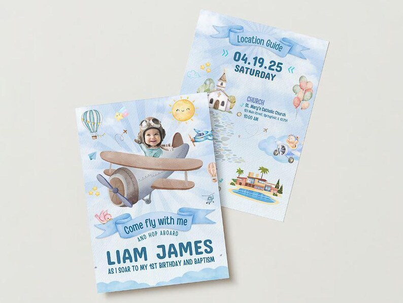 Editable Animated Pilot Birthday Invitation With Baby Canva Template ...