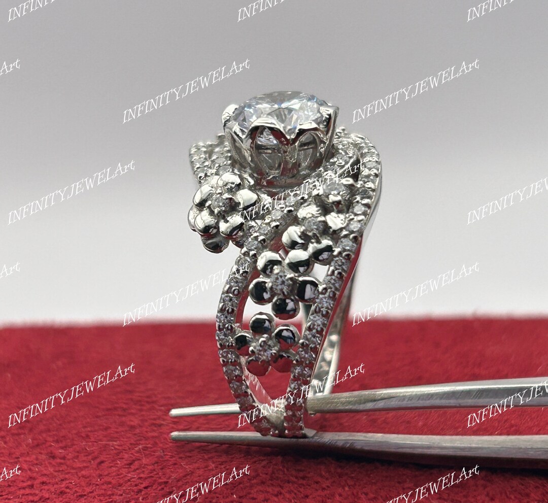 2.10ct White Round Cut Diamond Engagement Wedding Ring in 935 Argentium ...