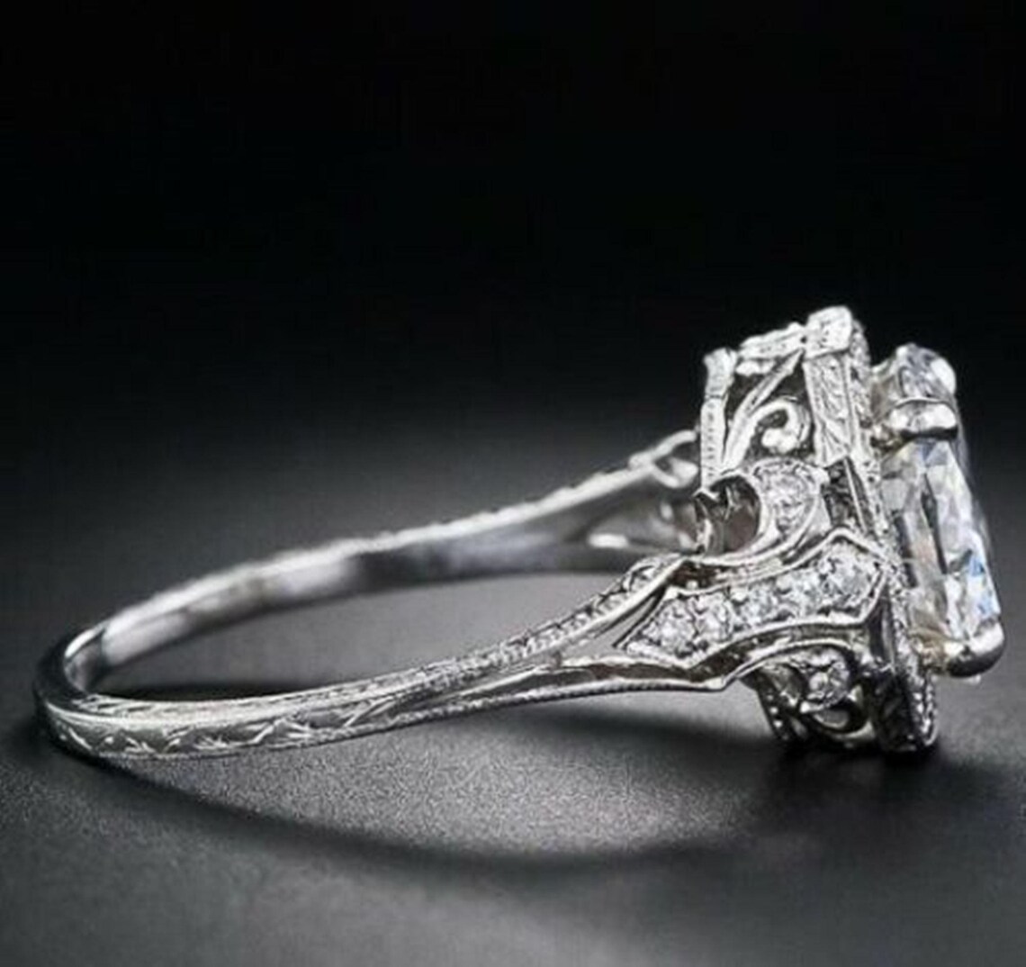 Antique 2.35ct White Round Cut Diamond Engagement Wedding Ring in 925 ...