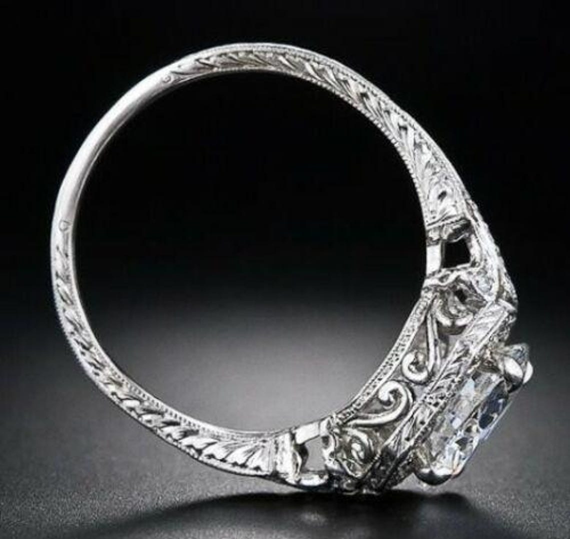 Antique 2.35ct White Round Cut Diamond Engagement Wedding Ring in 925 ...