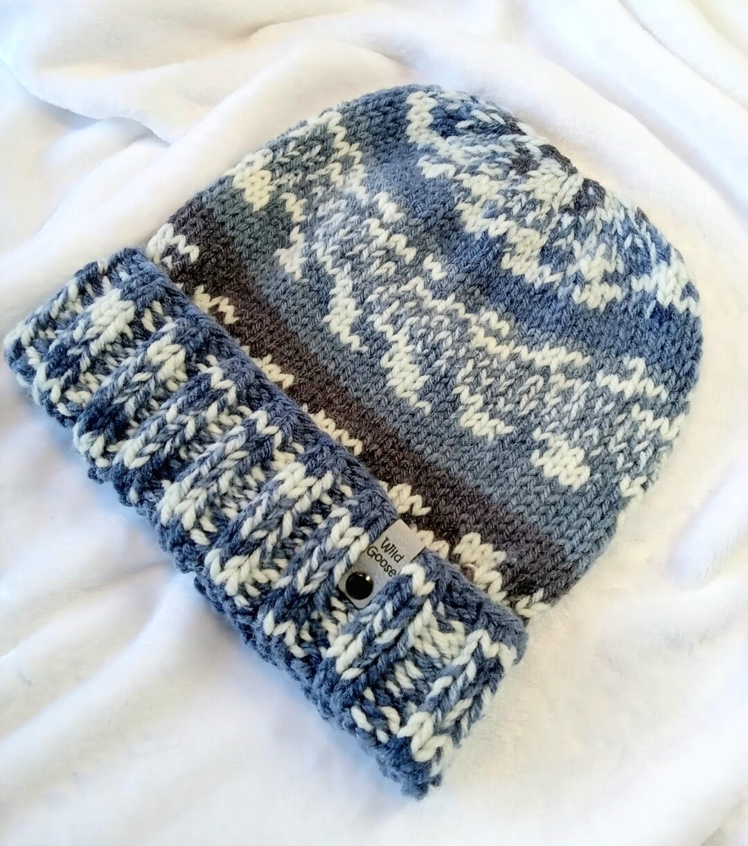 Hand Knit Hat: Fair Isle Effect Merino Rich Yarn. Large Adult Size. - Etsy