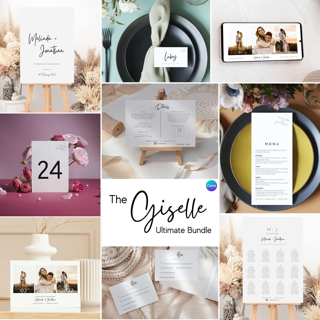 GISELLE Minimalist Ultimate Bundle Template Black & White Instant Canva ...