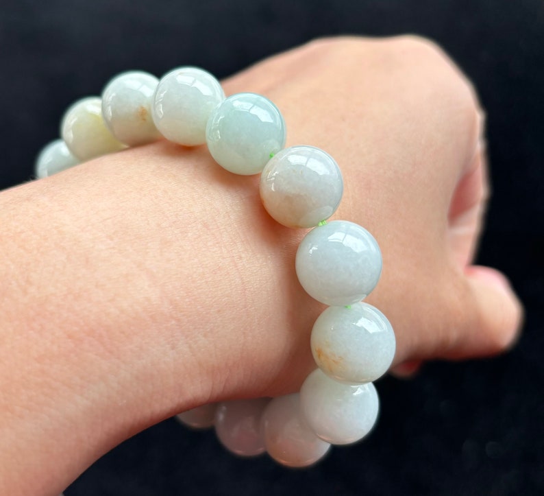 12.9mm Floating Orange Round Beads Jadeite Jade Bracelet, 100% ...