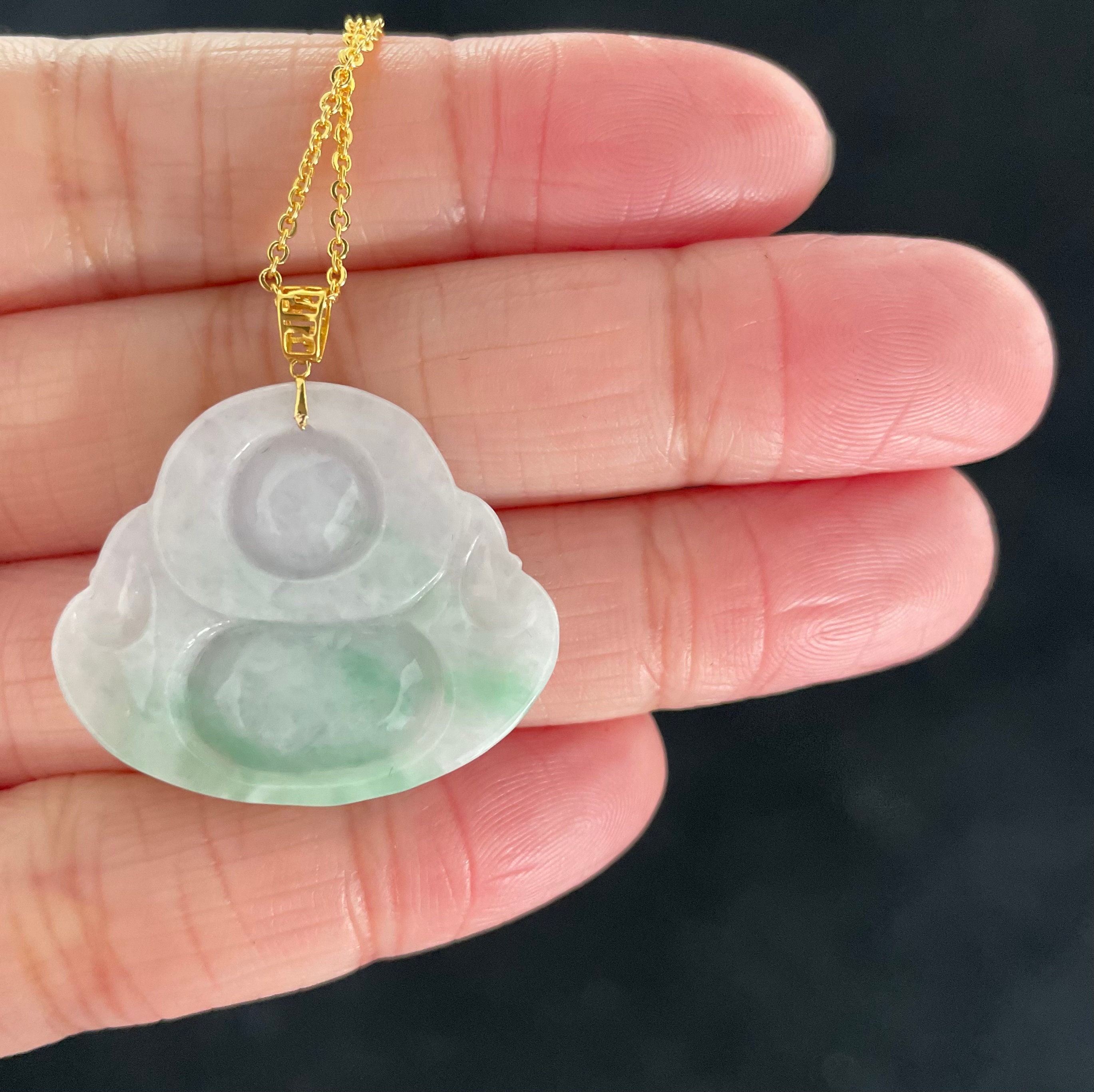 Pendentif en jade jadéite Bouddha qui rit vert Boucle en or 18 - Etsy ...