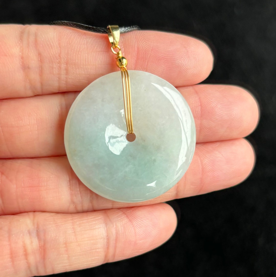 Icy White Floating Green Donut Jadeite Jade Pendant, 100% Untreated ...