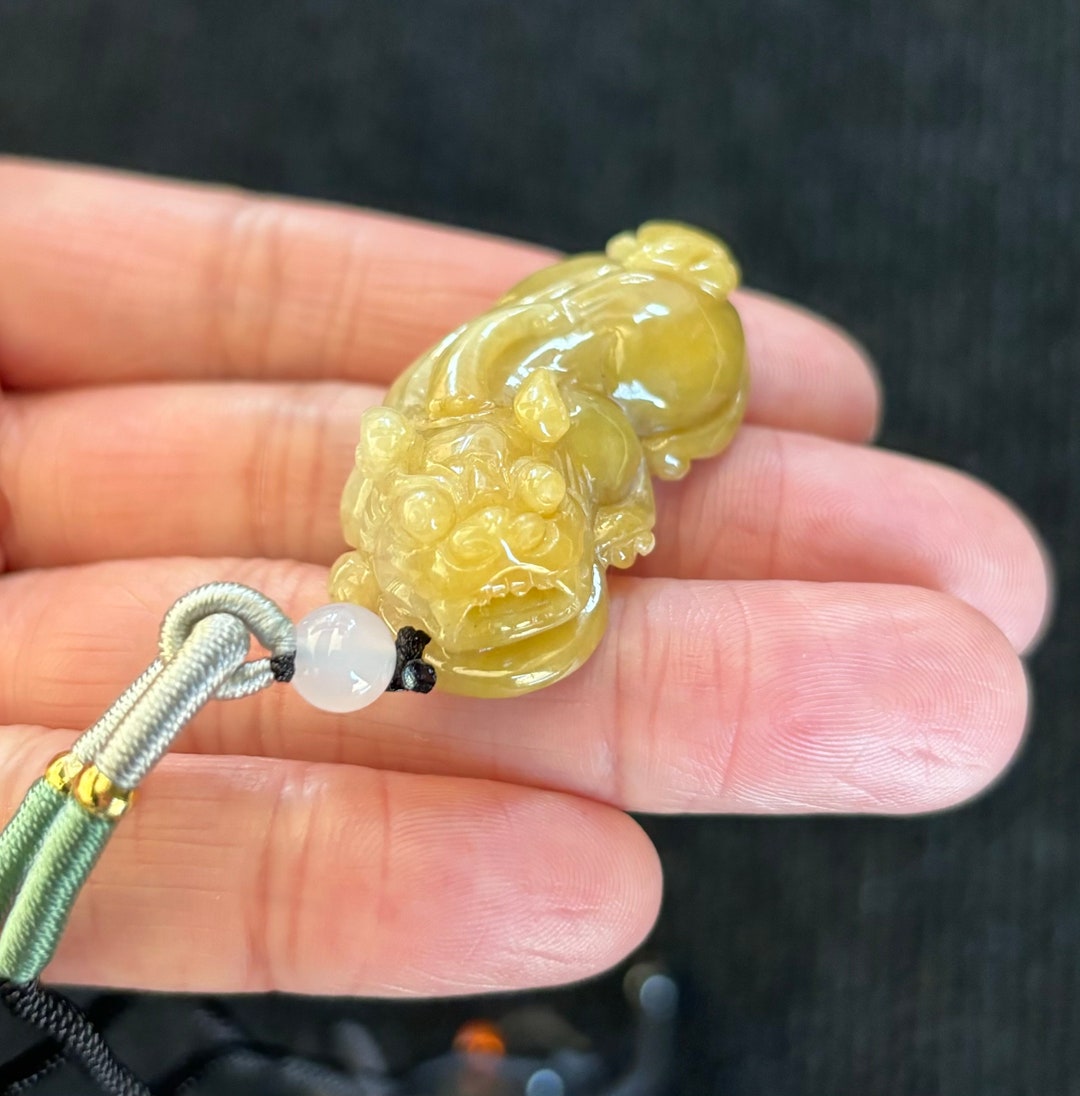 Icy Yellow Jadeite, Pixiu 貔貅 Jadeite Jade Pendant, 100% Untreated ...