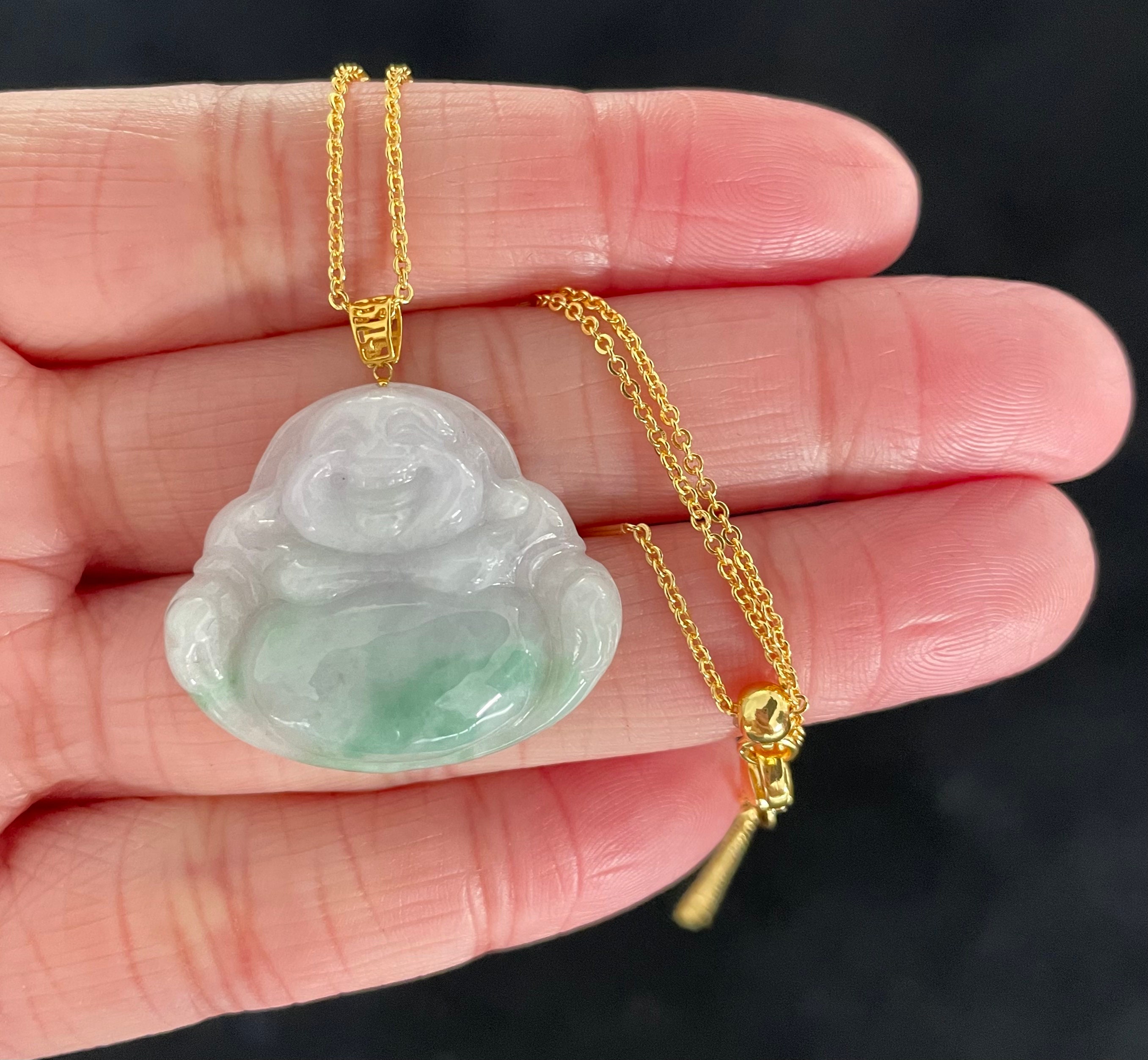 Pendentif en jade jadéite Bouddha qui rit vert Boucle en or 18 - Etsy ...