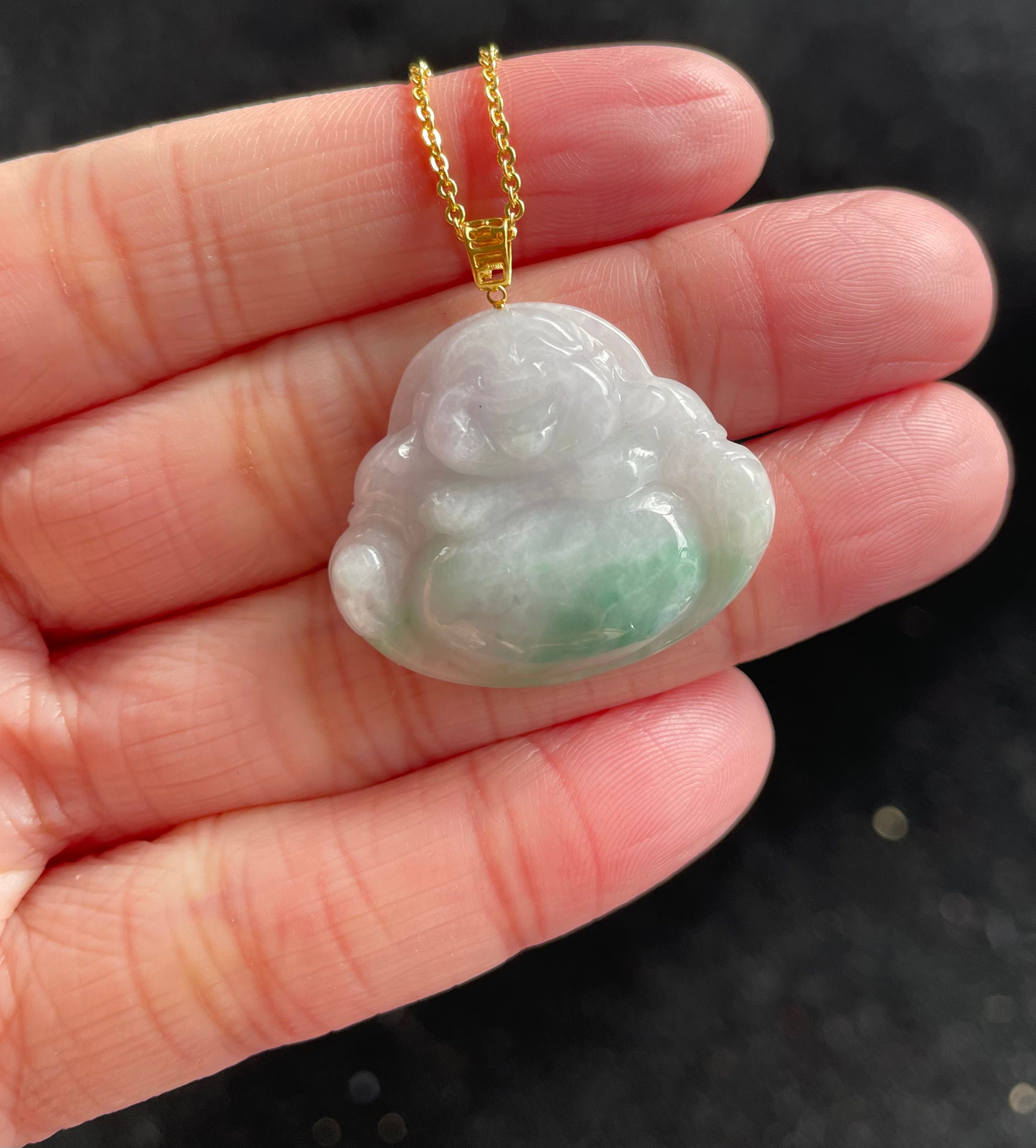 Pendentif en jade jadéite Bouddha qui rit vert Boucle en or 18 - Etsy ...