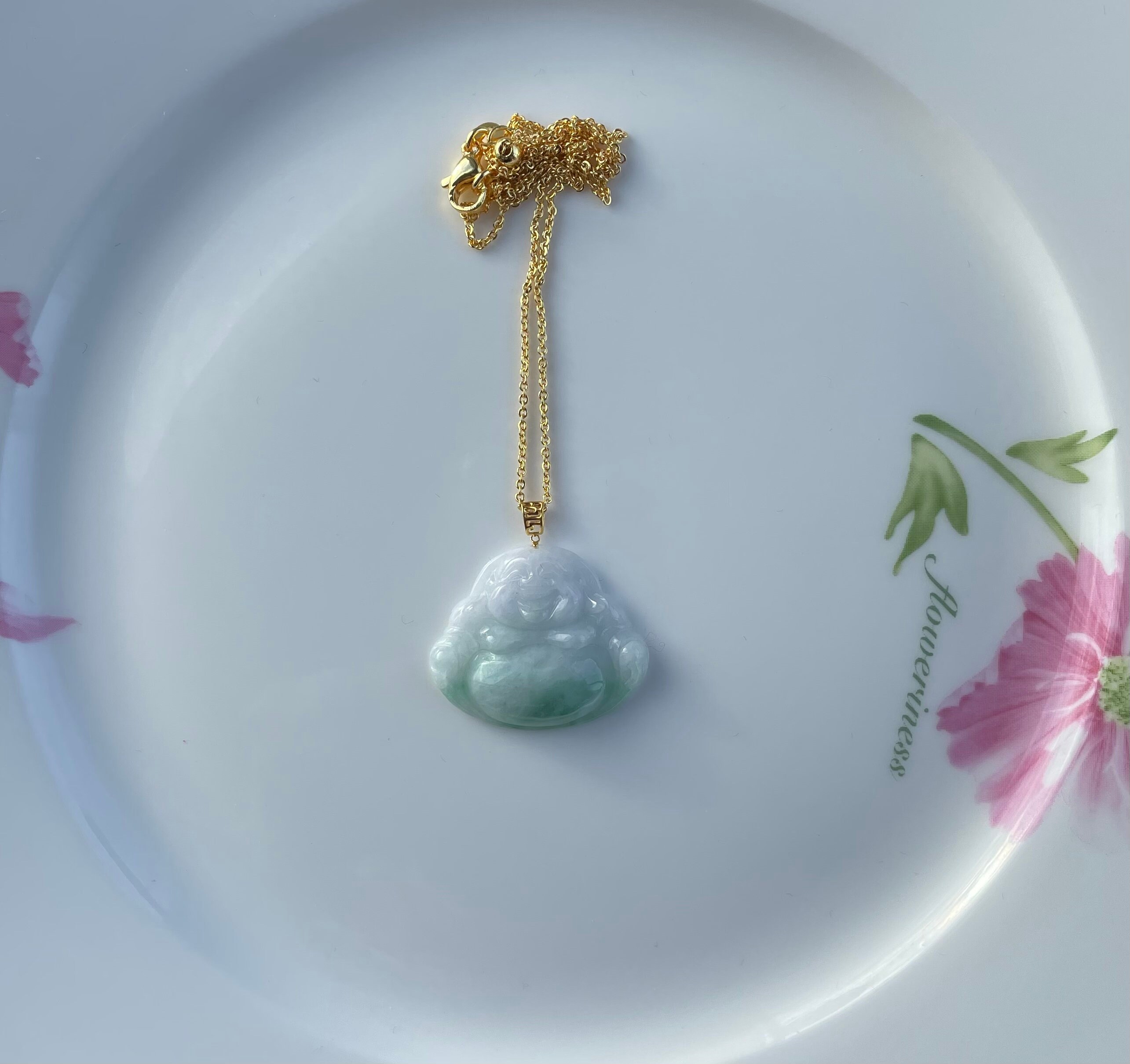 Pendentif en jade jadéite Bouddha qui rit vert Boucle en or 18 - Etsy ...