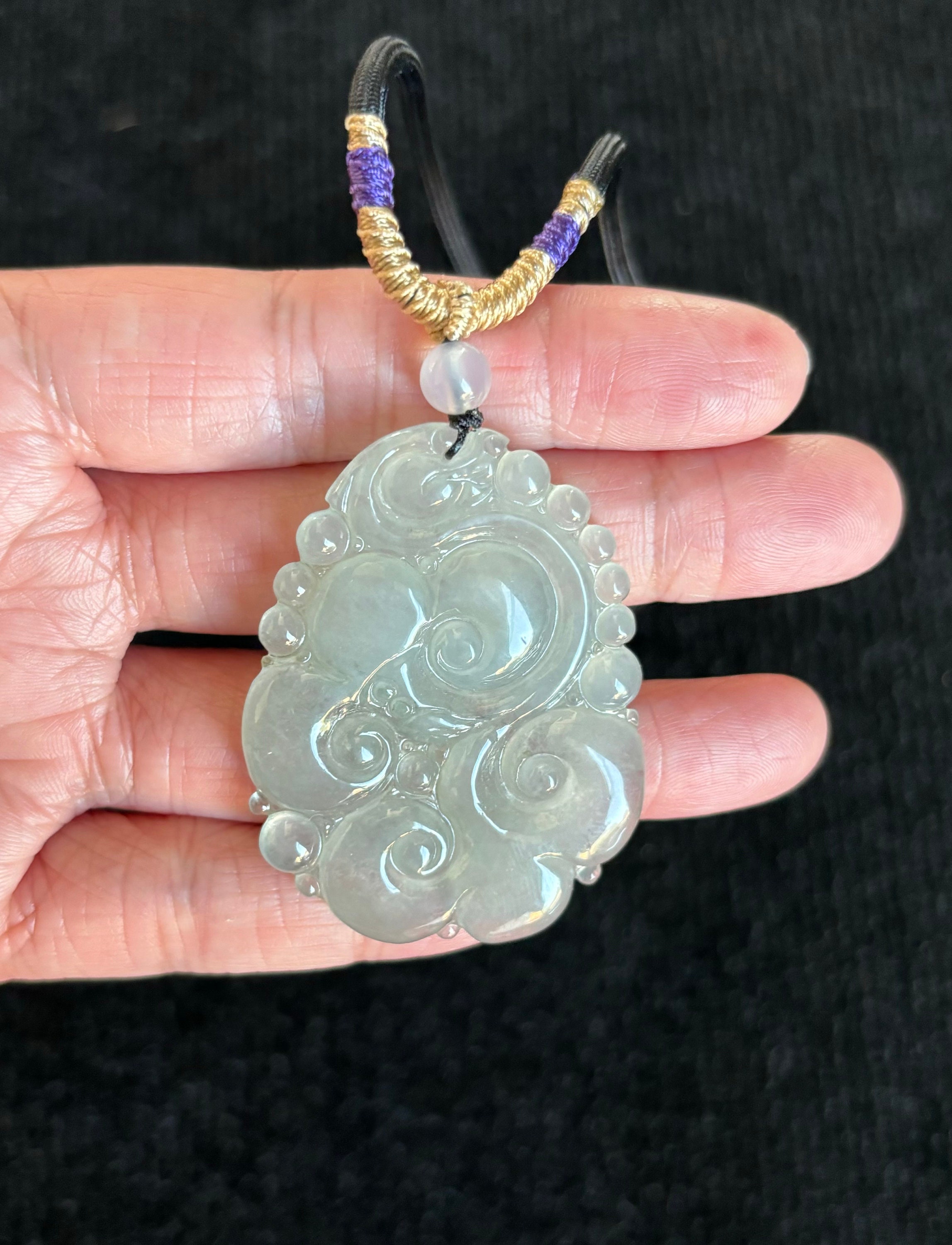 Highly Icy Auspicious Clouds Ruyi Jadeite Jade Pendant Necklace, 100% ...