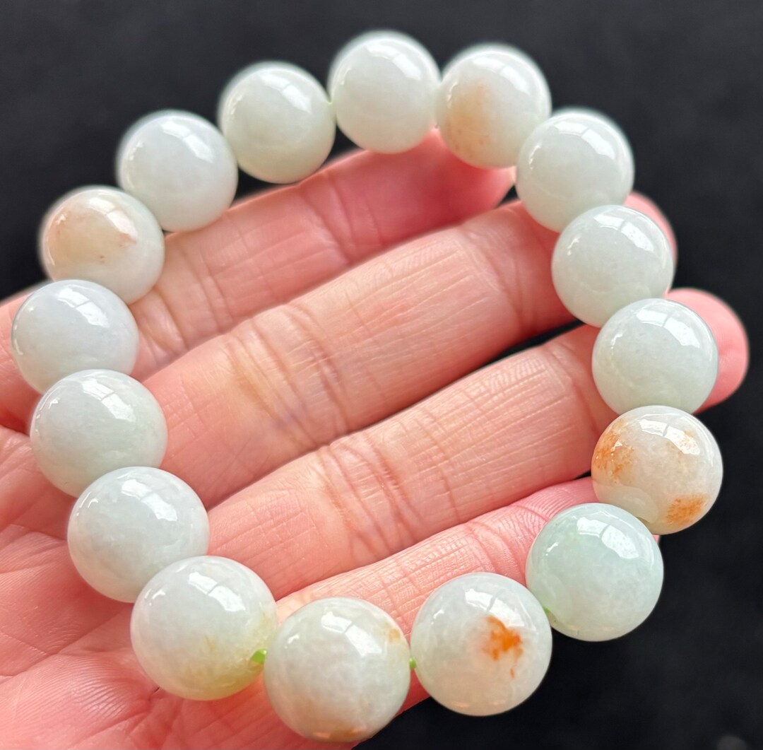 12.9mm Floating Orange Round Beads Jadeite Jade Bracelet, 100% ...