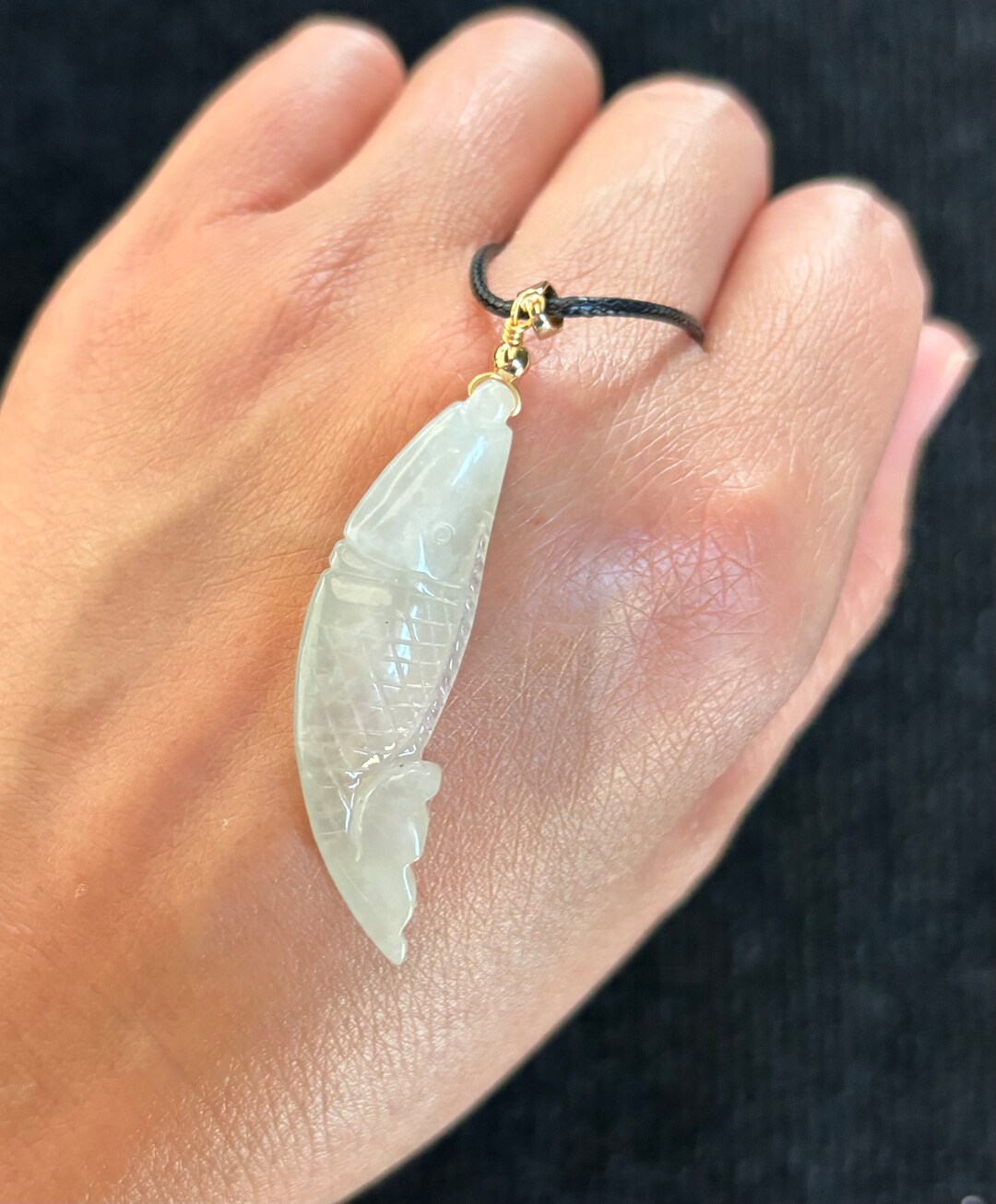Icy Fish Jadeite Jade Pendant, 100% Untreated Certified Genuine Type A ...