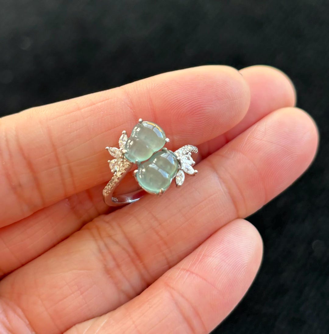 Adjustable Ring, Highly Icy Green Gourd （fulu 葫蘆） Jadeite Jade S925 ...