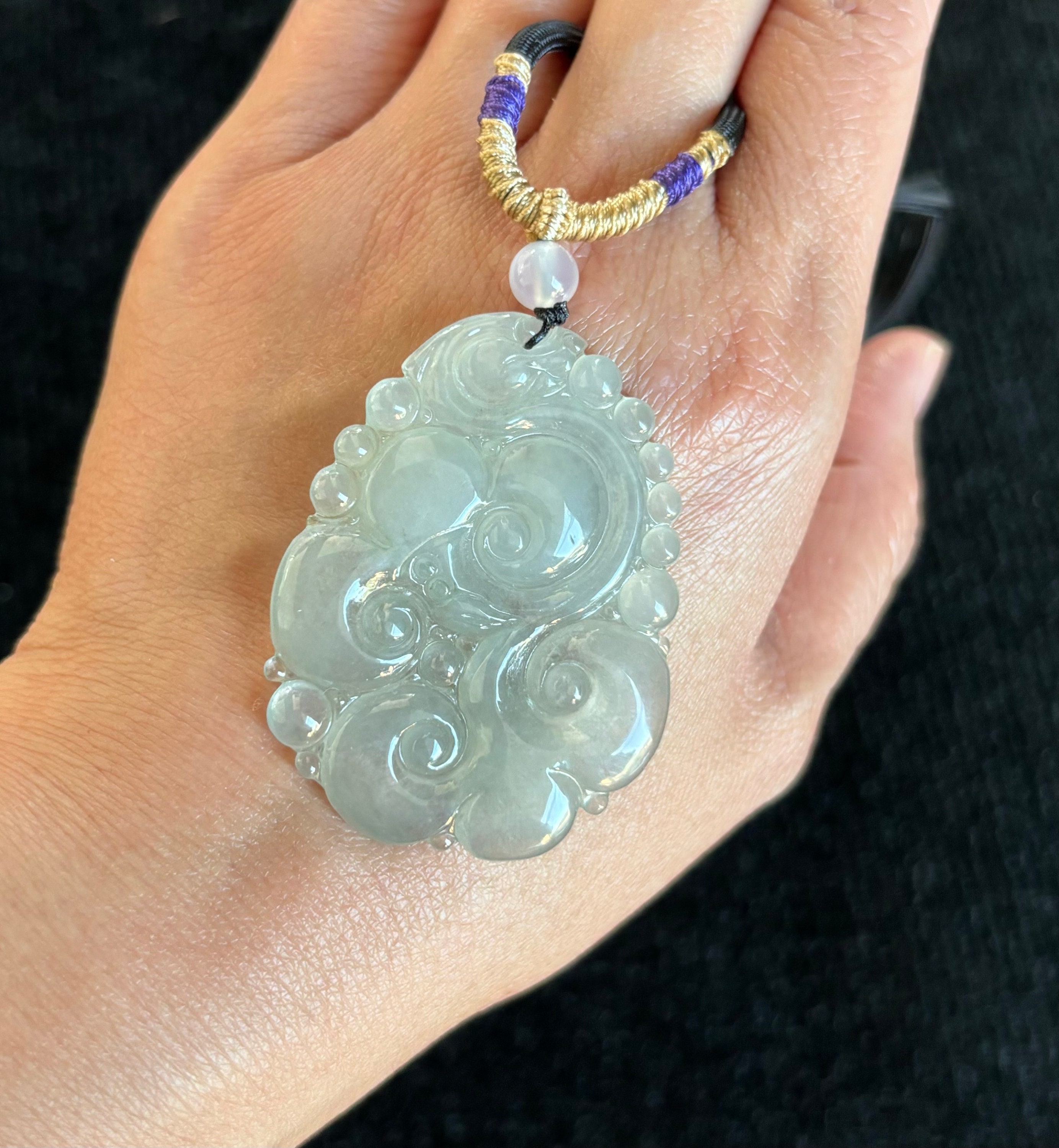 Highly Icy Auspicious Clouds Ruyi Jadeite Jade Pendant Necklace, 100% ...
