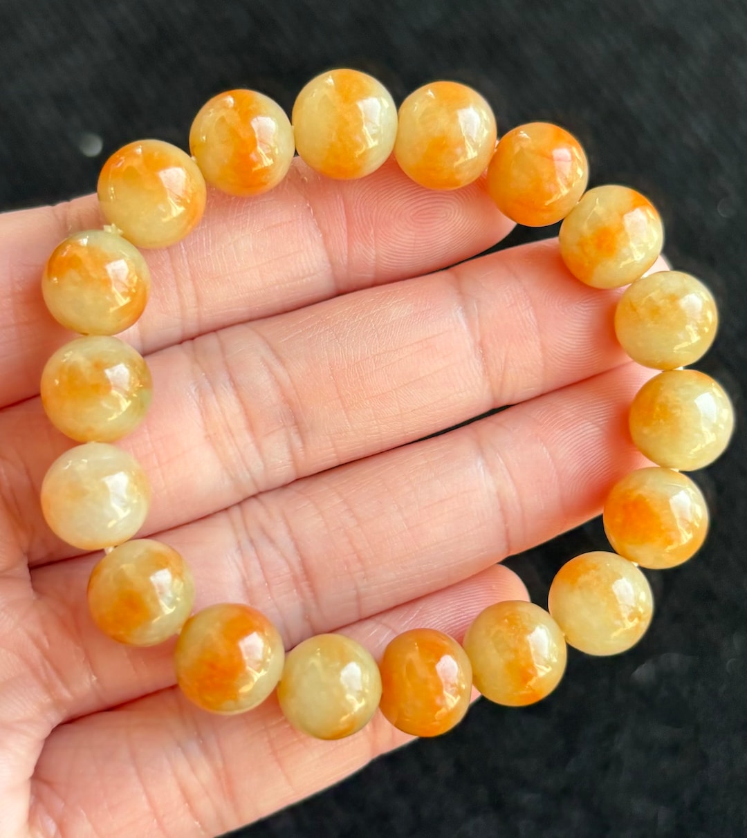 10mm Yellow Round Beads Jadeite Jade Bracelet, 100% Untreated Certified ...
