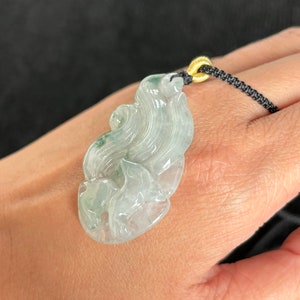 Icy Floating Green Nine-tailed Fox Jadeite Jade Pendant, 100% Untreated ...