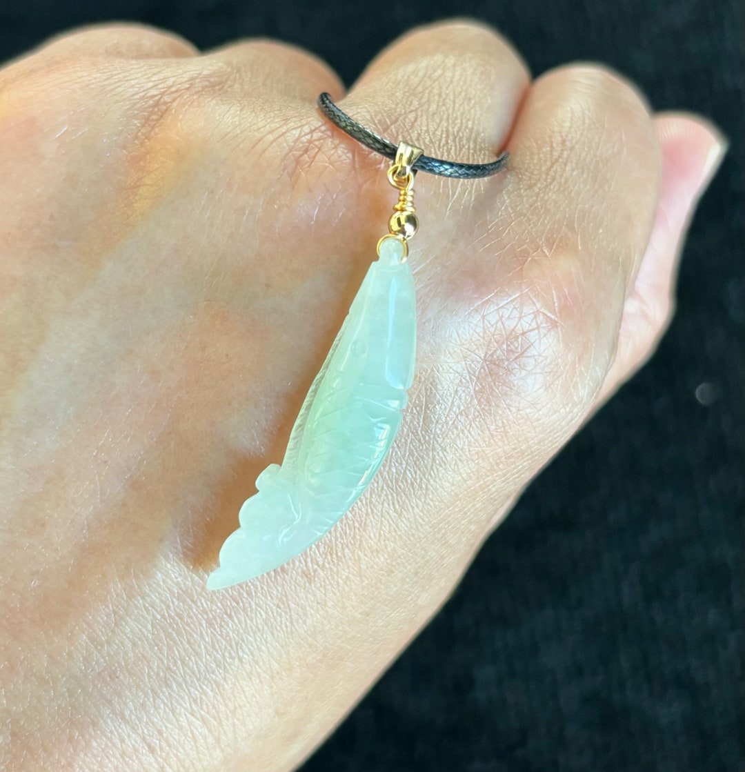 Icy Green Fish Jadeite Jade Pendant, 100% Untreated Certified Genuine ...