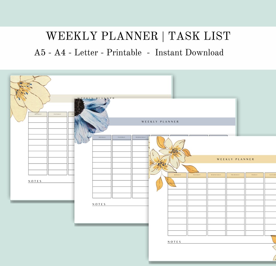 Printable Weekly Planner, Weekly Task List, To-do List, A4, A5, Letter ...