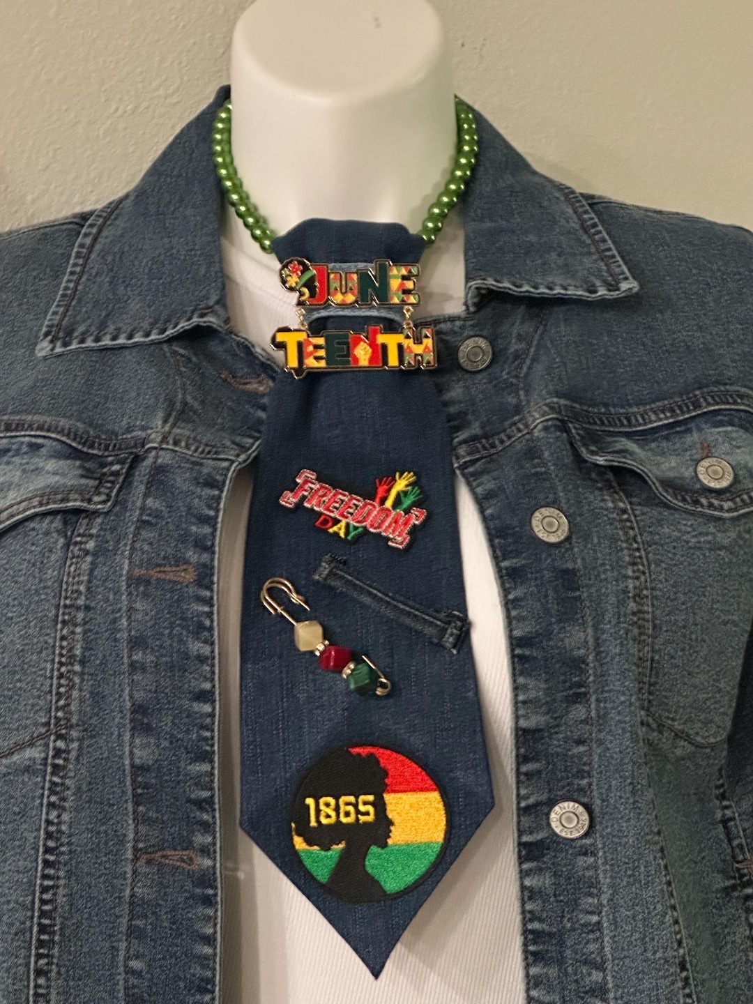 Women’s Statement Junk Tie Necklace - Denim Juneteenth 1865 Freedom Day ...