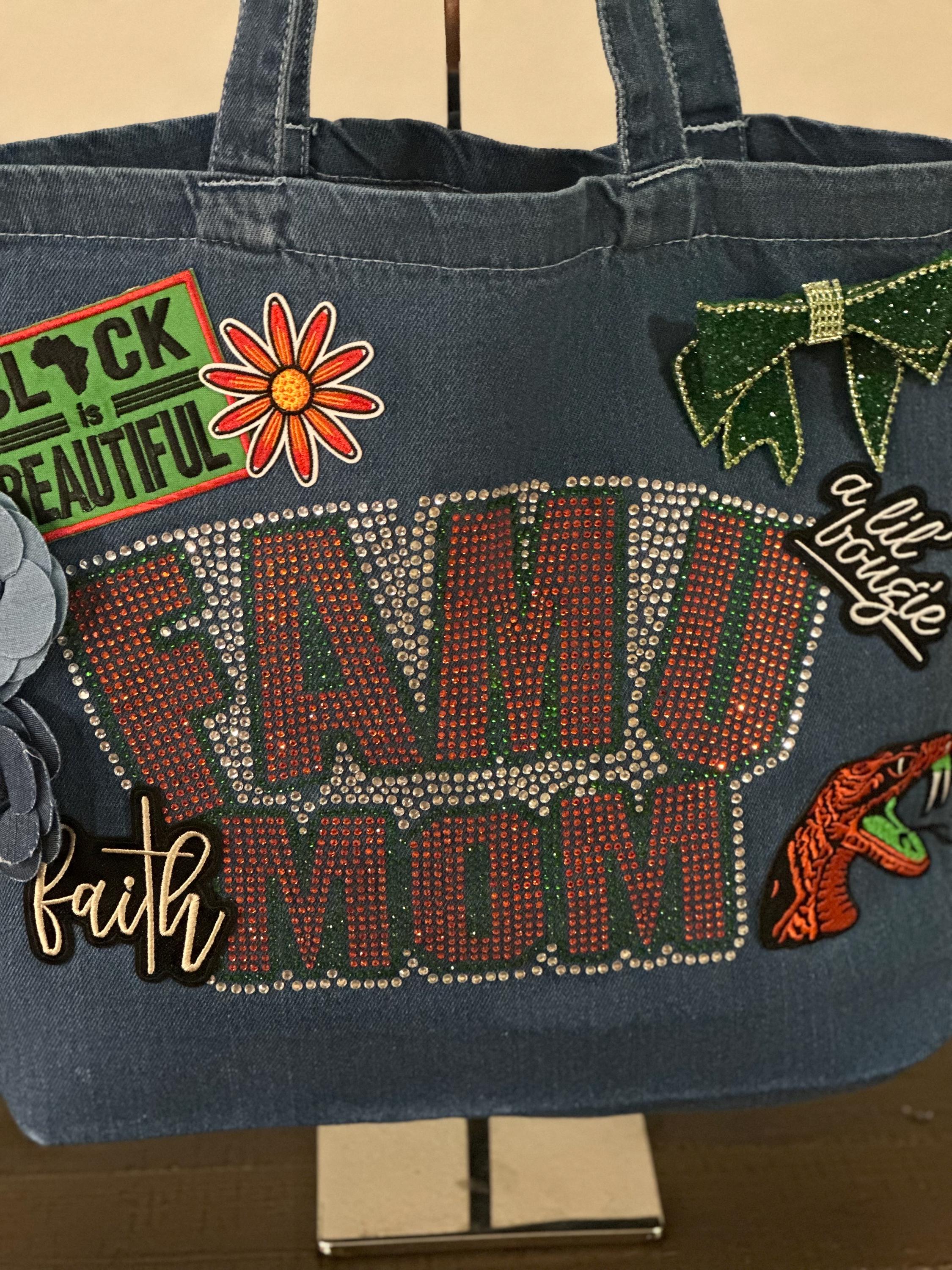 Denim Patchwork Tote - FAMU Mom - Etsy