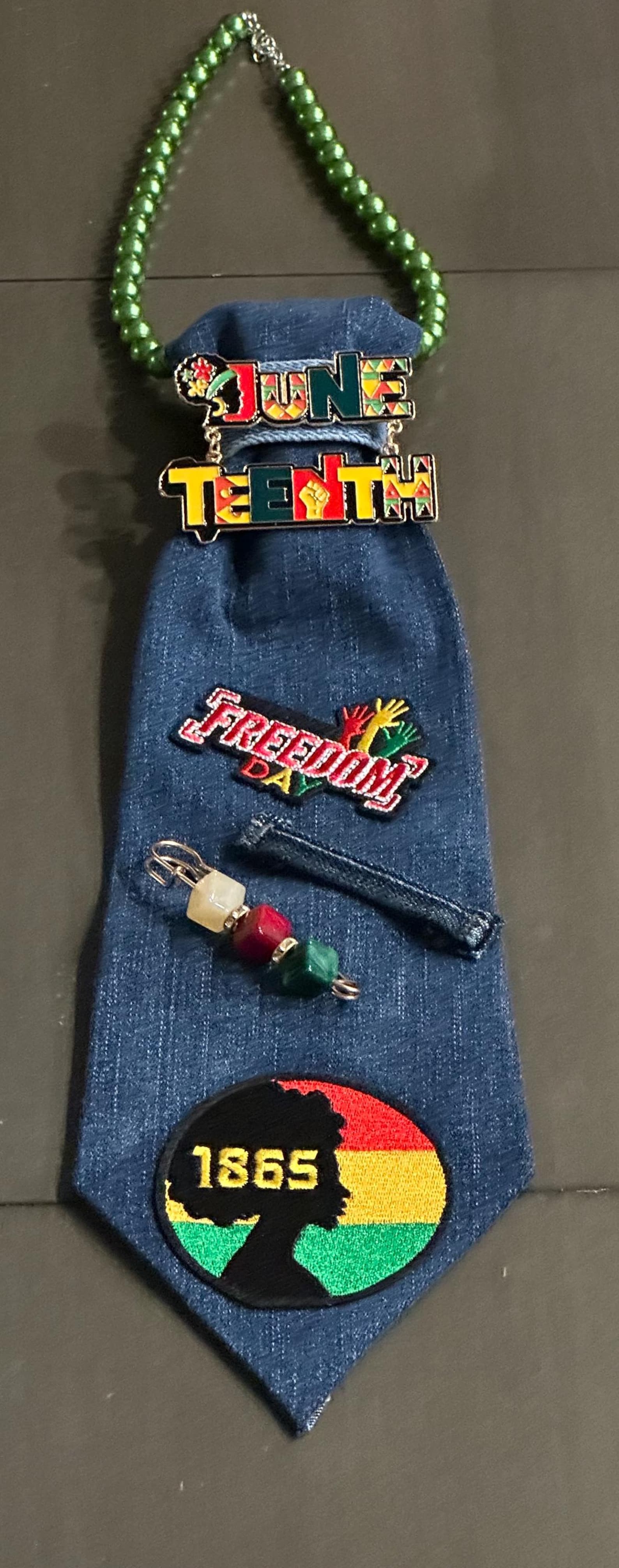 Women’s Statement Junk Tie Necklace - Denim Juneteenth 1865 Freedom Day ...