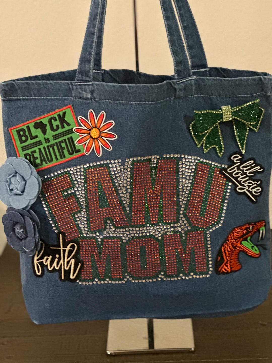 Denim Patchwork Tote - FAMU Mom - Etsy