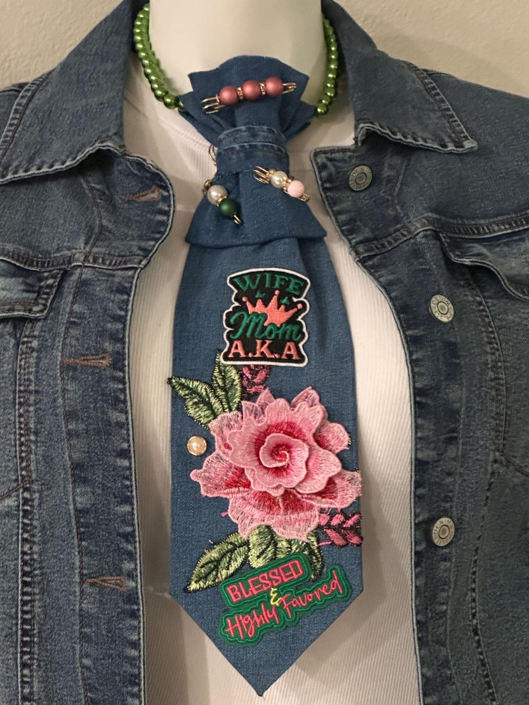 Women’s Statement Junk Tie Necklace - Denim Pink Diva - Etsy