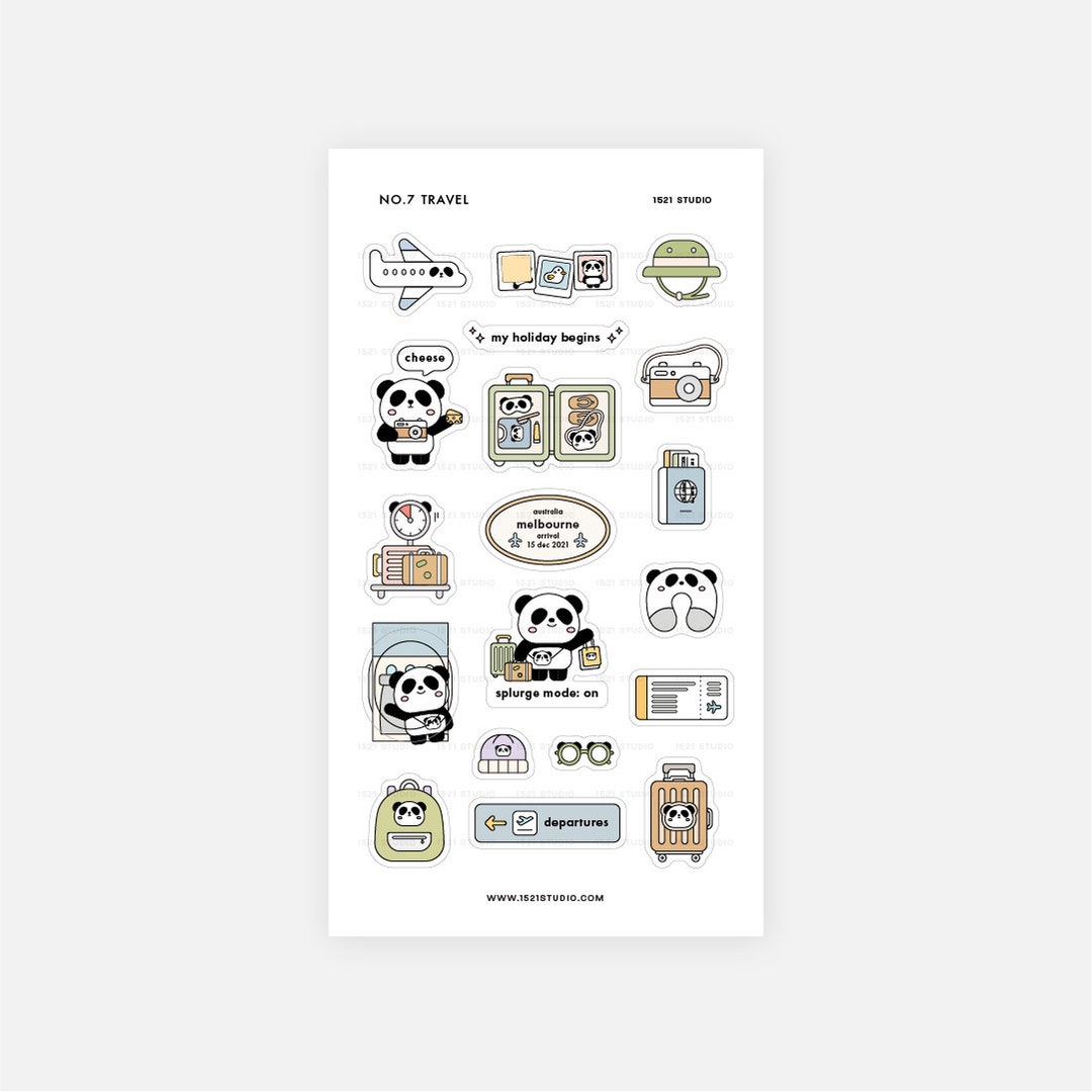 No.7 Travel Themed Sticker Sheets Hand-drawn Panda Stickers, Journal ...