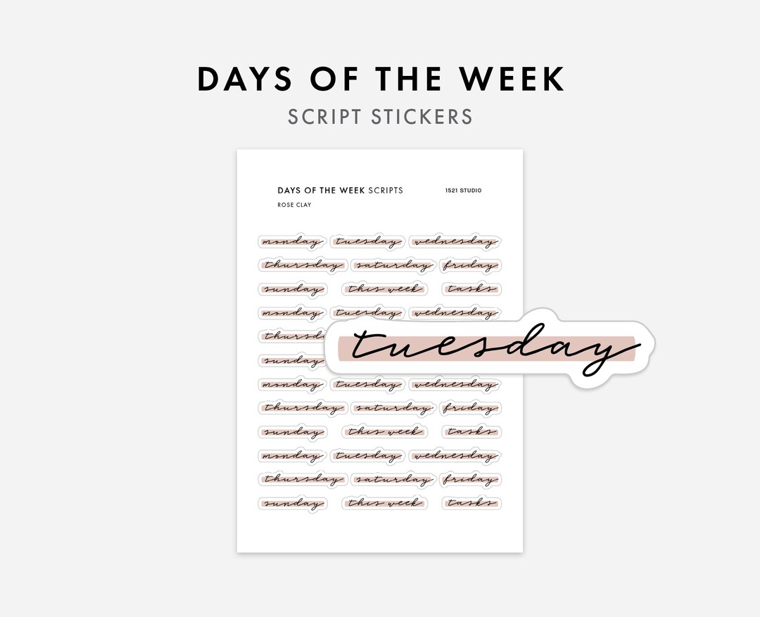 Days of the Week Script Stickers Weekday Stickers Script - Etsy Australia