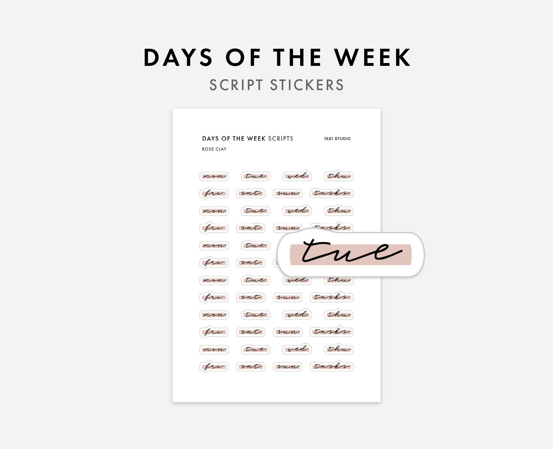 Abbreviated Days of the Week Script Stickers Weekday - Etsy