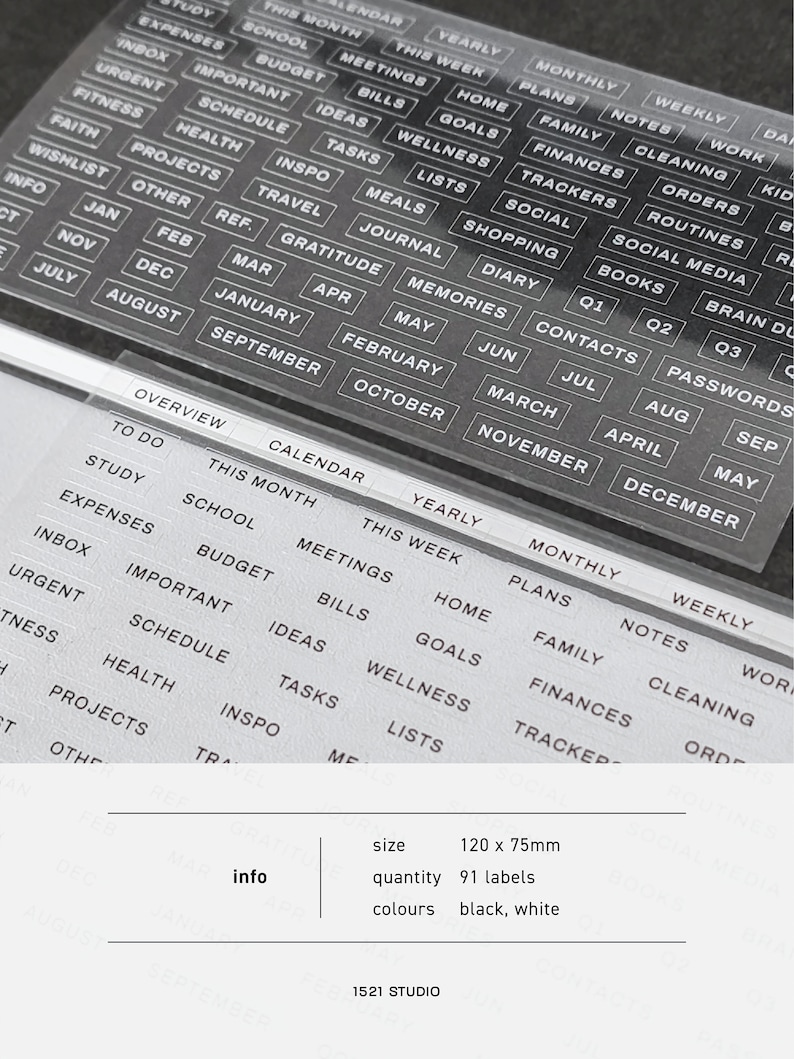 Divider Tab Sticker Sheet With 91 Labels White Ink & Black - Etsy
