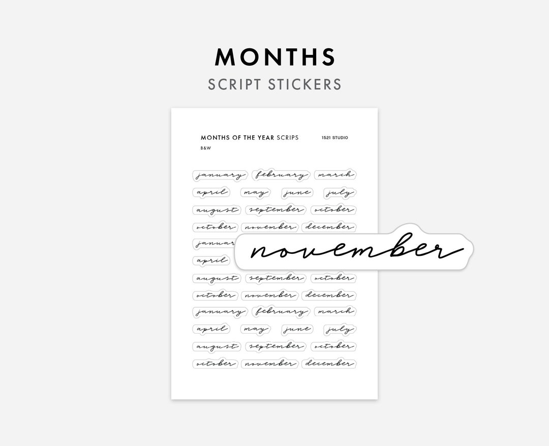 Months Script Stickers | Minimal Script Planner Stickers, Highlighted ...