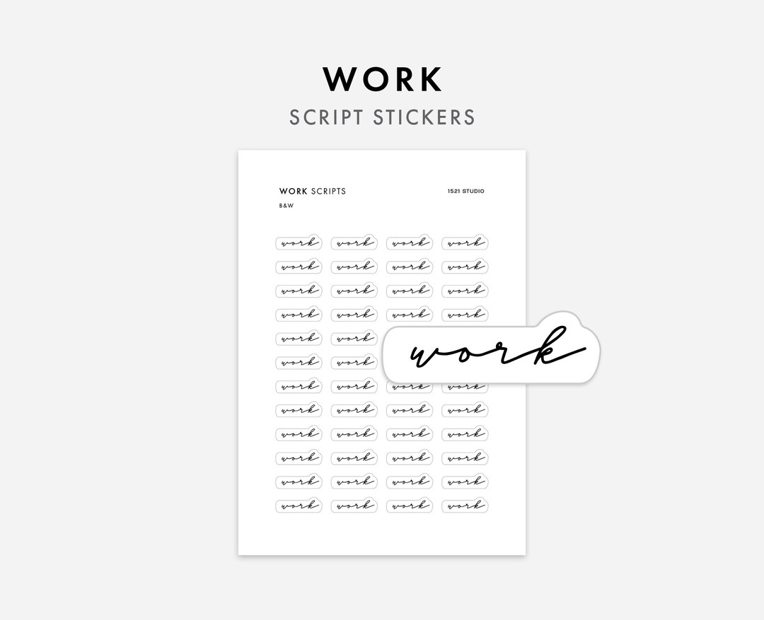 WORK Script Stickers | Word Stickers, Minimal Work Planner Stickers ...