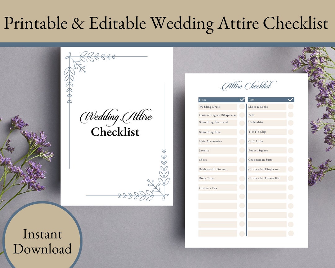 Minimalist Wedding Attire Checklist, Wedding Checklist, Wedding Planner ...